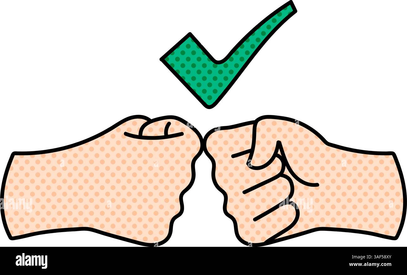 fist hand shake halftone hand drawn color vector illustration Stock ...