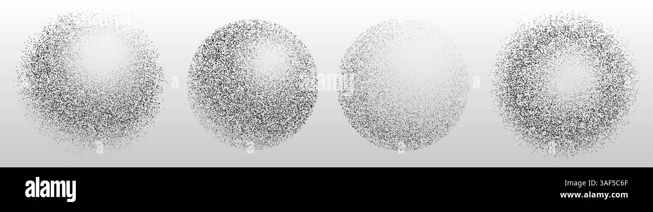 Dotted sphere shapes set - various circle silhouettes formed by dense ...