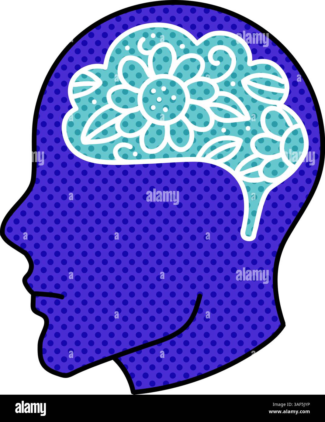mental health human brain halftone hand drawn color vector illustration ...