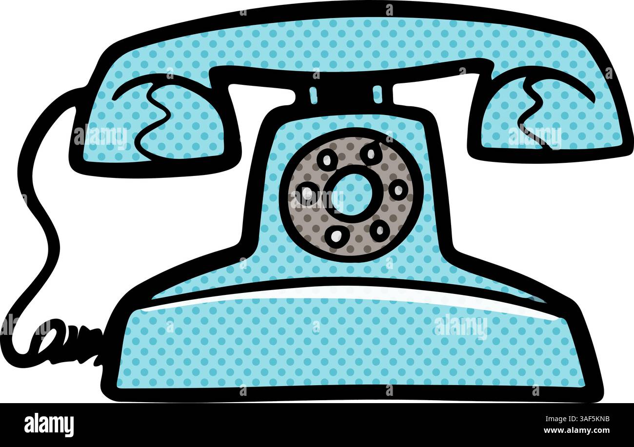 Vintage telephone hand drawn halftone color vector illustration Stock ...