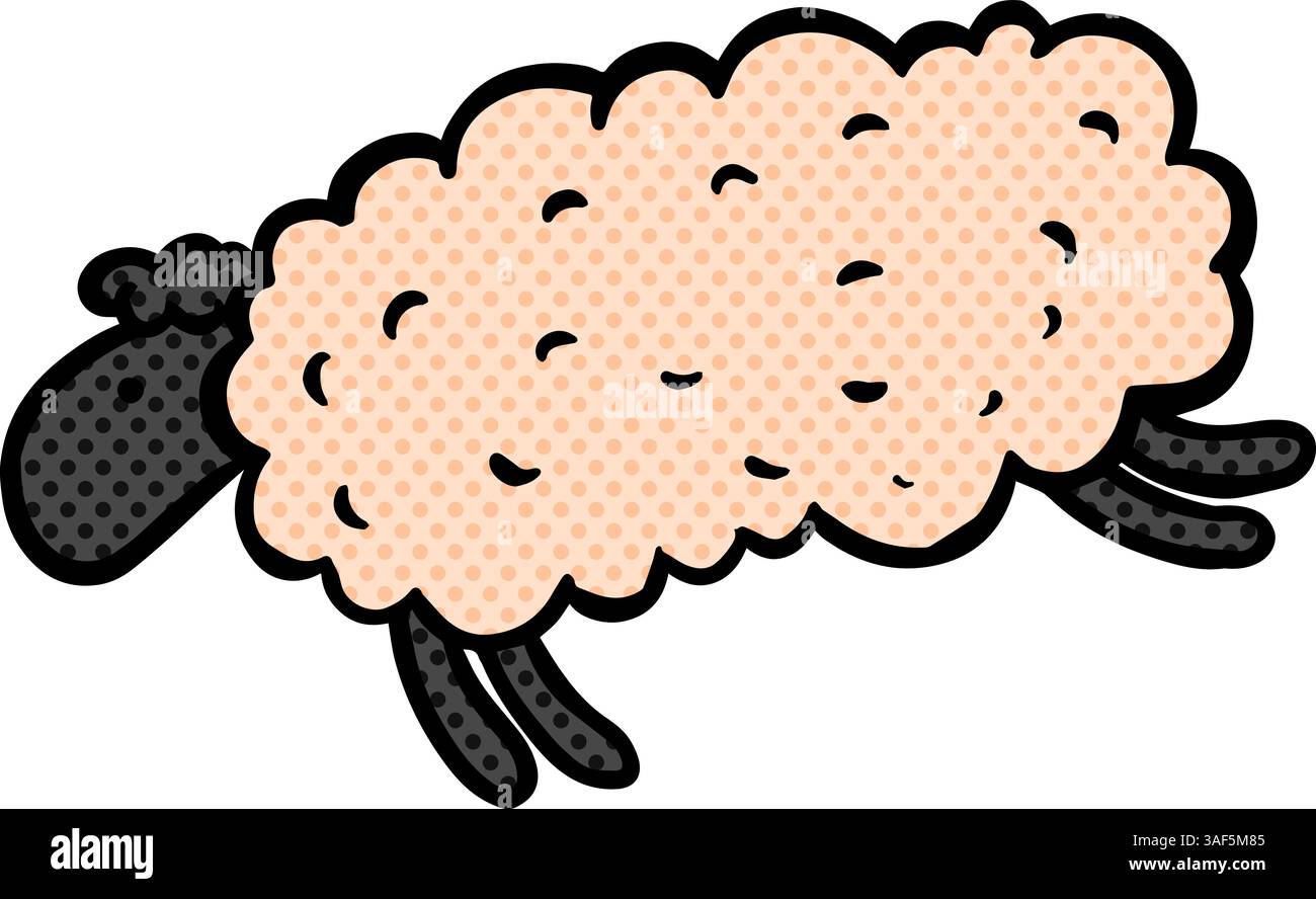 Hand drawn jumping sheep halftone color vector illustration Stock ...