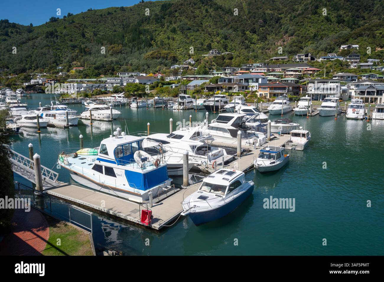 Boats in marina at Picton, Marlborough, South Island, New Zealand Stock ...