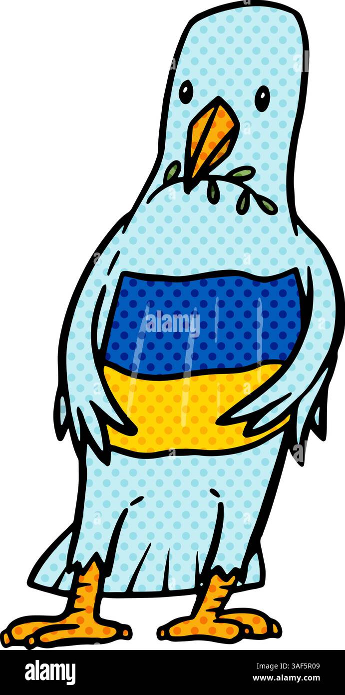 Bird holding Ukraine national flag. Hand drawn halftone color vector ...