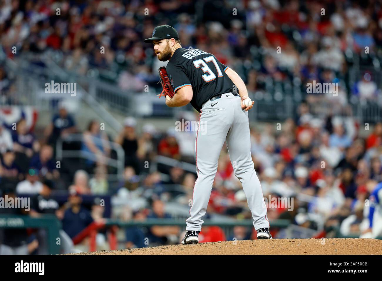 ATLANTA, GA - APRIL 05: Anthony Bender #37 of the Miami Marlins stares ...
