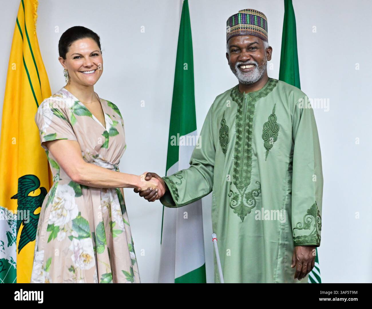 Abuja, Nigeria. 07th Apr, 2025. Crown Princess Victoria of Sweden meets ...