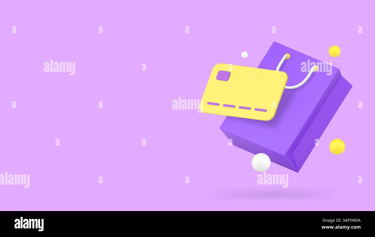 Shopping bag purchase goods banking card payment service banner copy ...