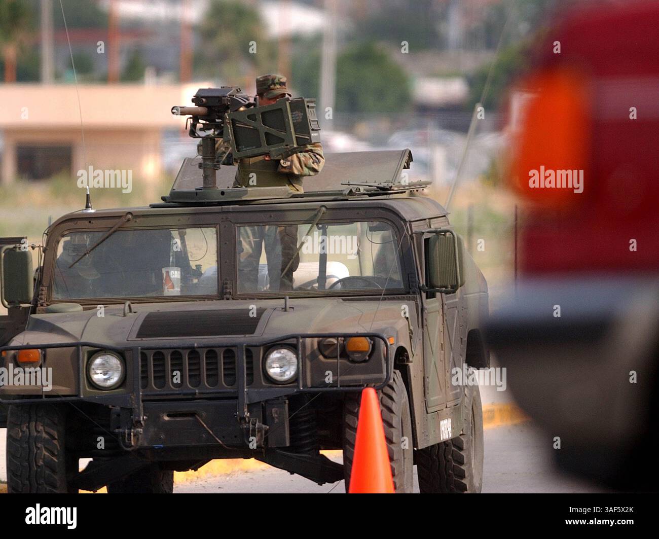 Jun 13, 2005; Austin, TX, USA; A soldier on a heavily armed Mexican ...
