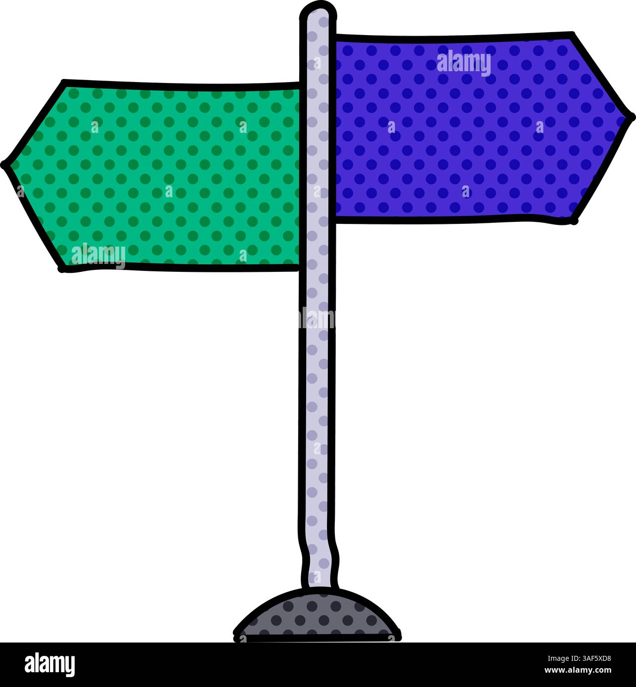 road direction sign post halftone hand drawn color vector illustration ...