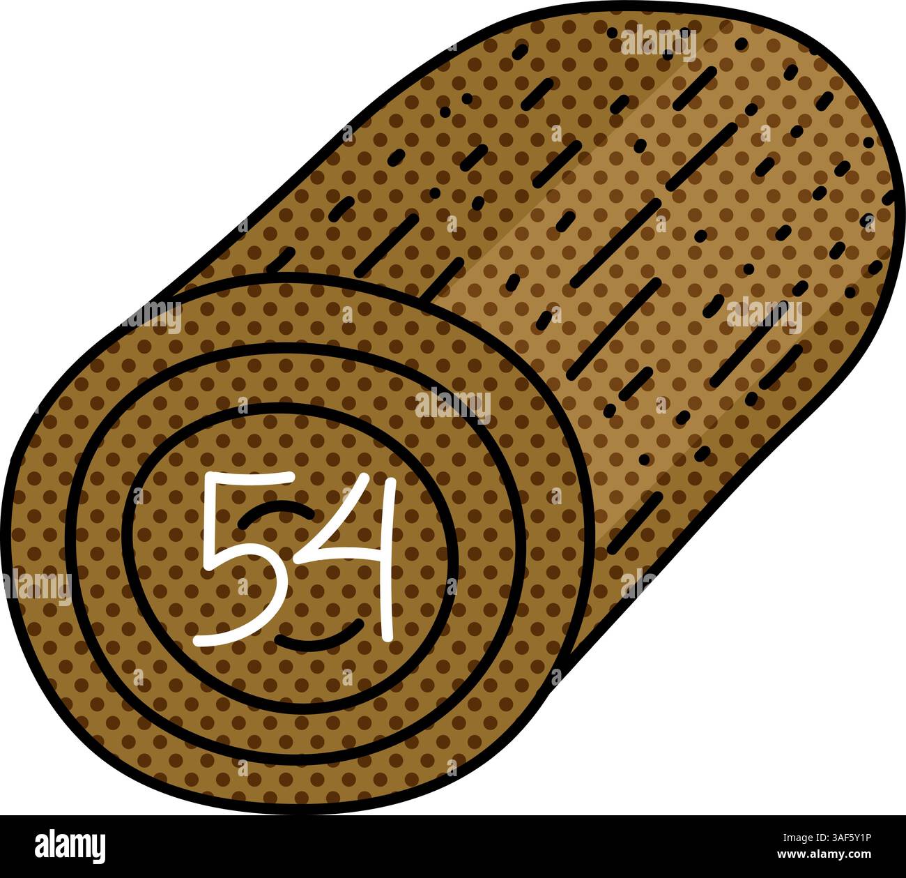 single wood log with marking halftone hand drawn color vector ...