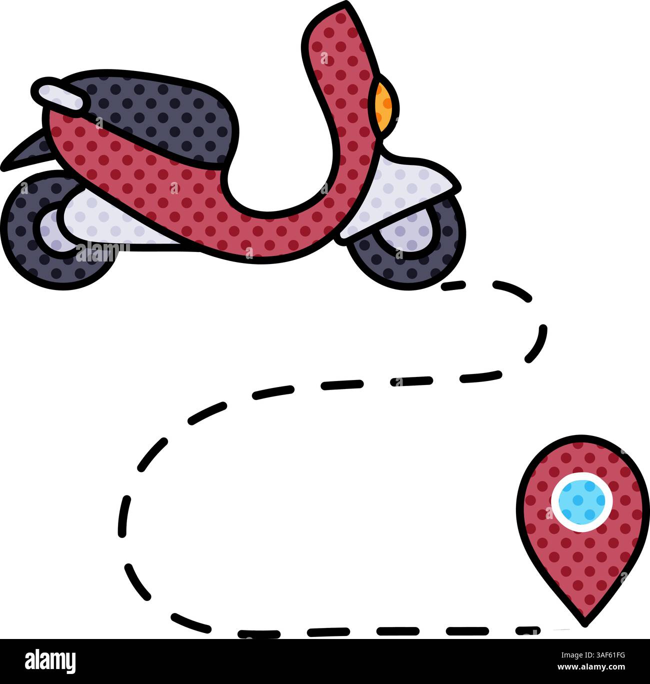map scooter route halftone hand drawn color vector illustration Stock ...