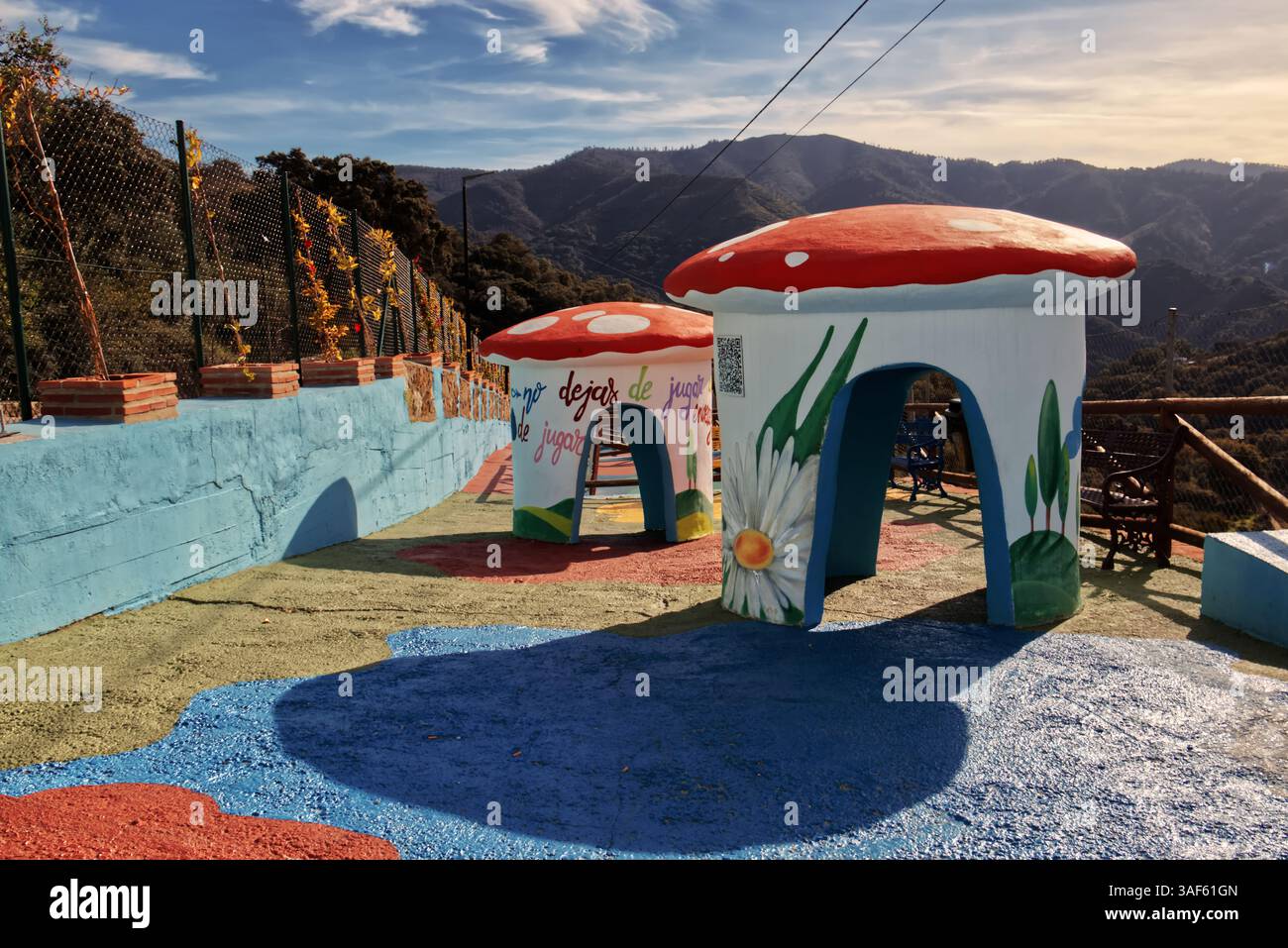 The famous blue village Juzcar, also called the Smurf village in Spain ...