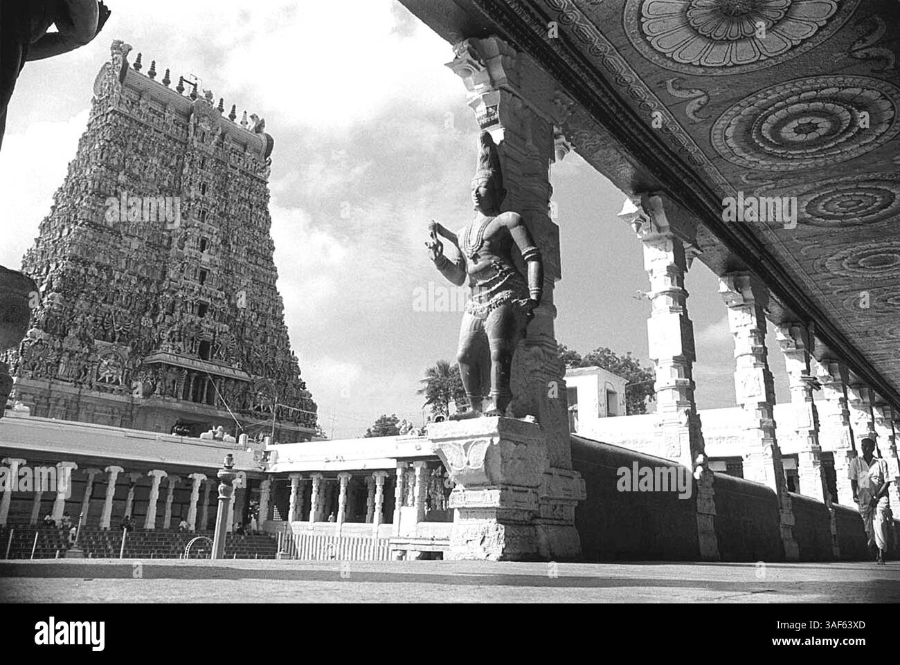Feb 21, 2005; New Delhi, INDIA; Indian Hindu devotees walks through a collonade at the Meenakshi ...