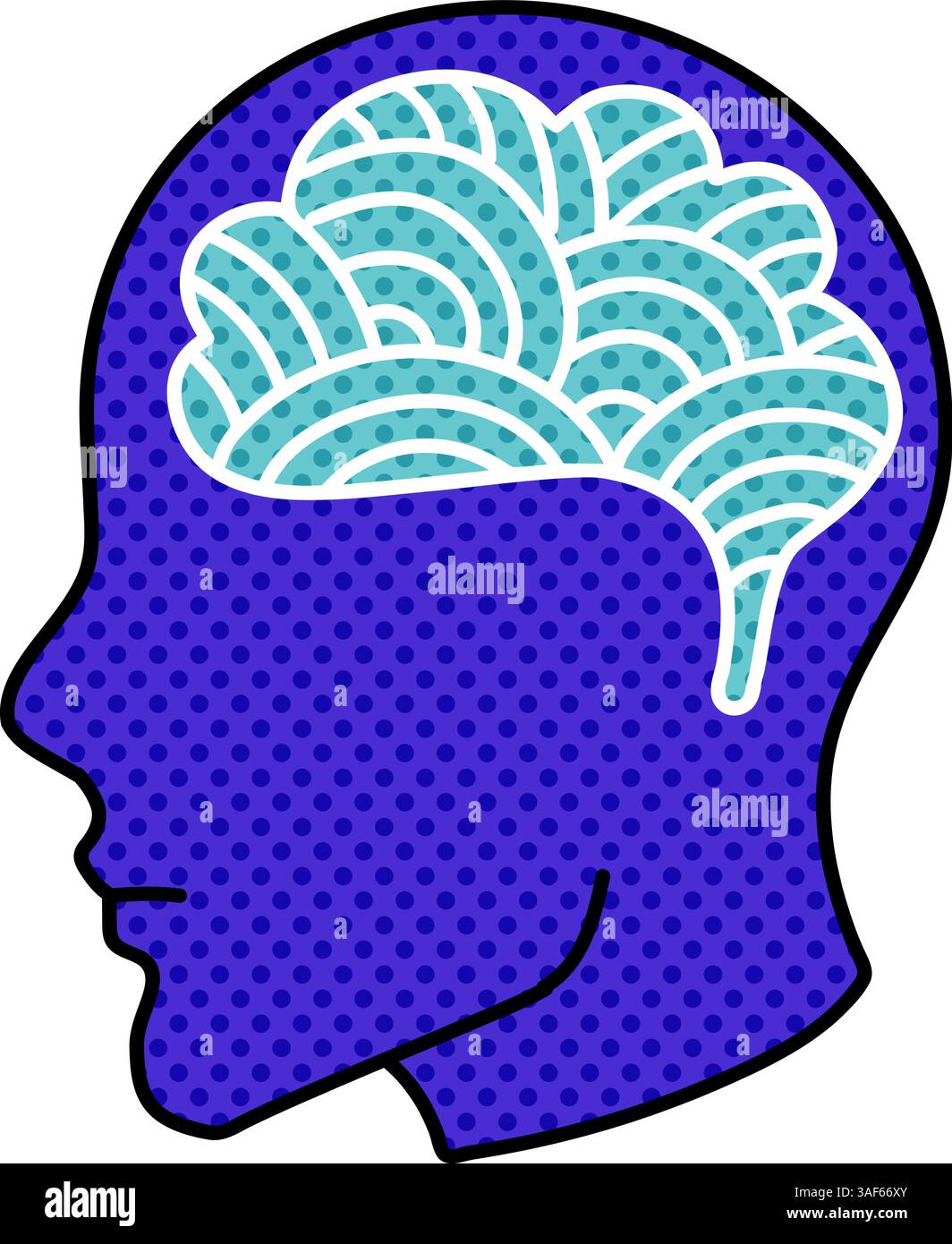 mental health human brain halftone hand drawn color vector illustration ...