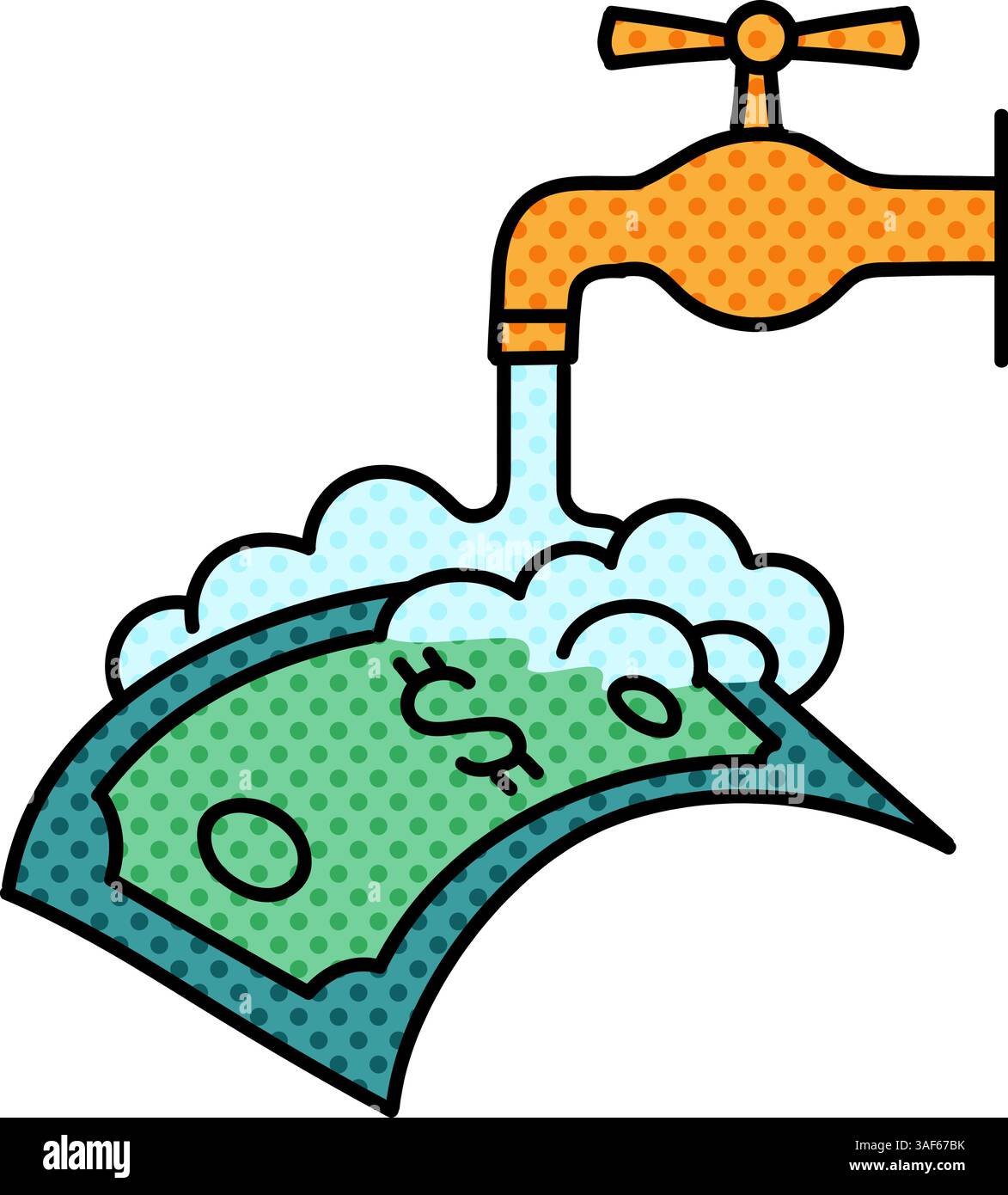 money washing halftone hand drawn color vector illustration Stock ...