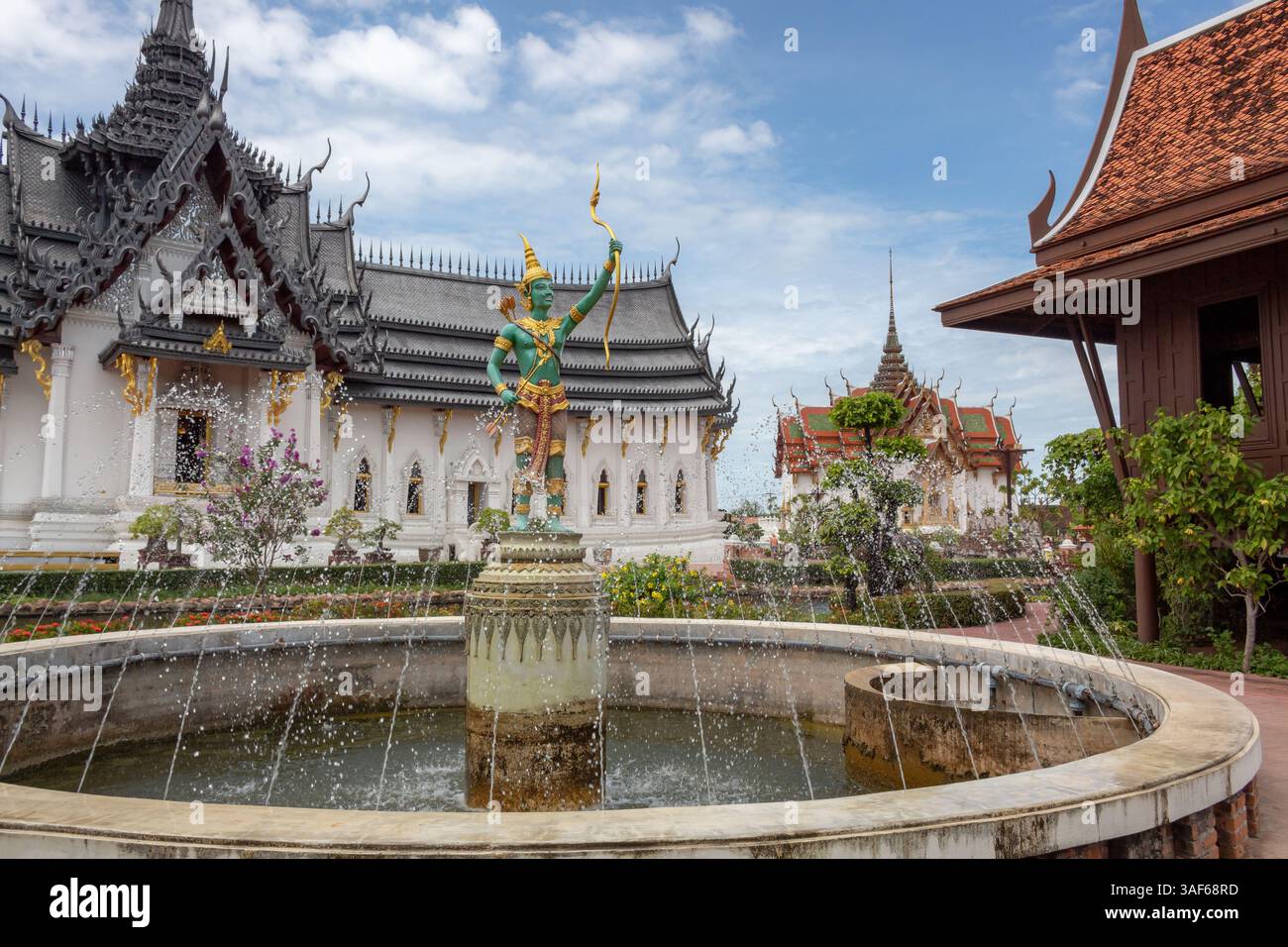 Detailed Fountain statue and architecture building complex of Sanphet ...