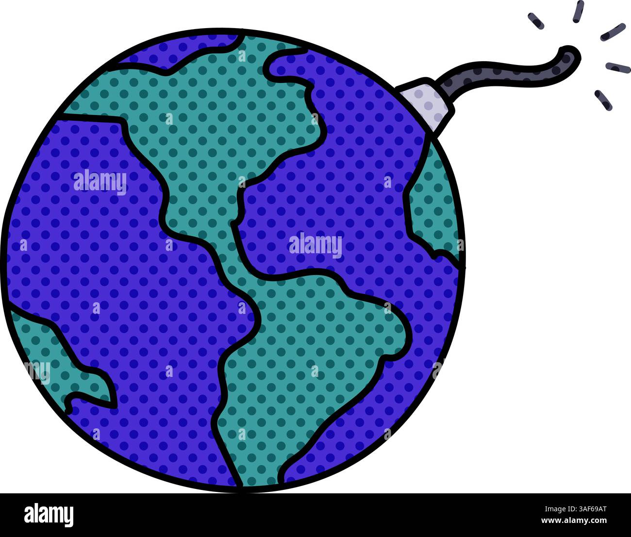 explosive earth halftone hand drawn color vector illustration Stock ...