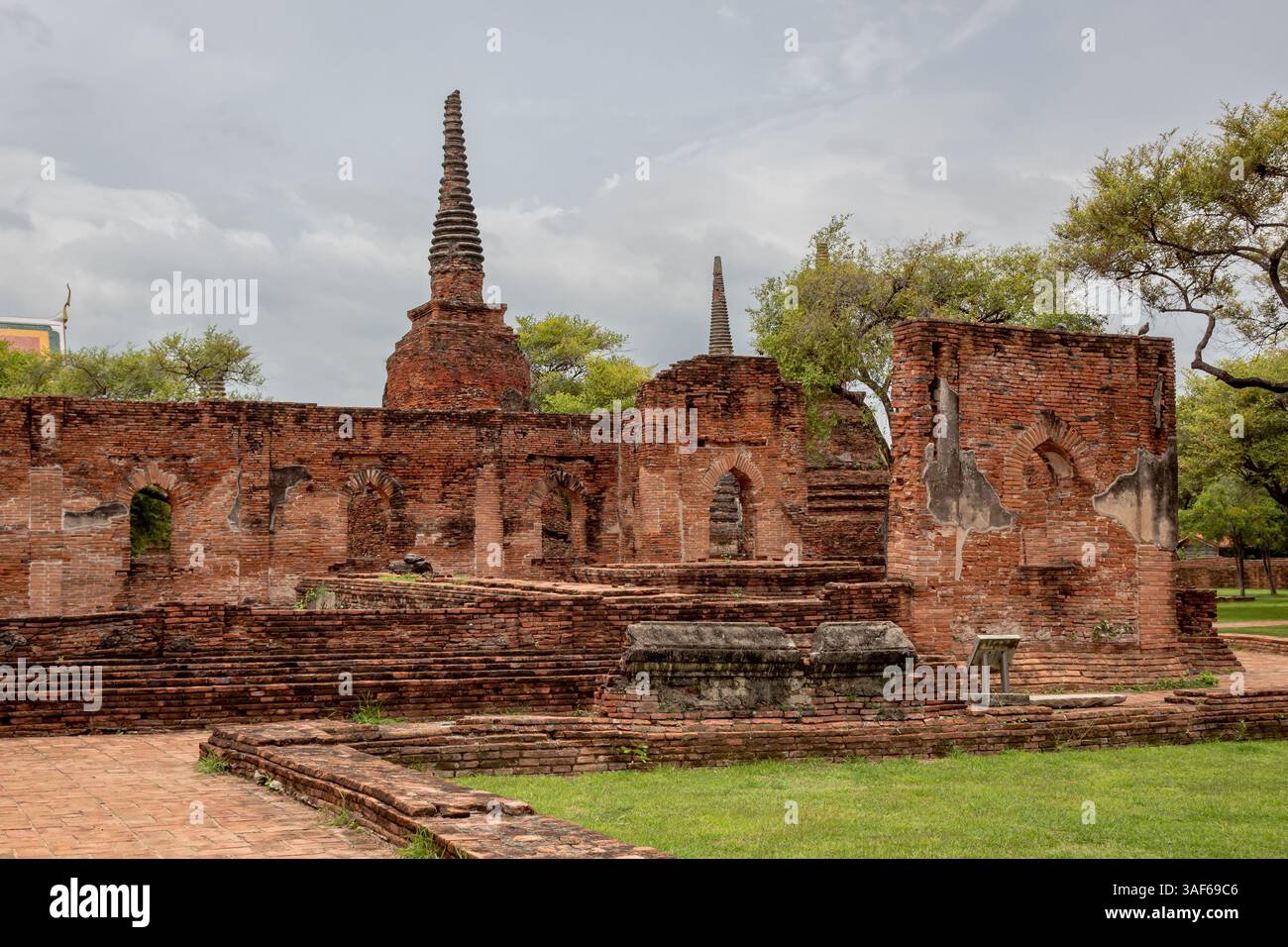 Red brick and stone temple ruin building pagoda complex structures of ...