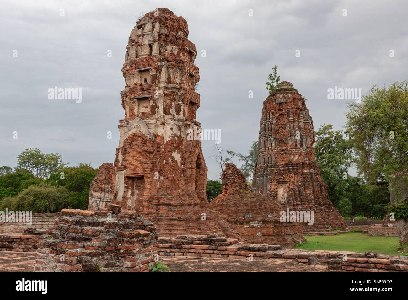 Red brick and stone temple pagoda ruin building complex structures in ...