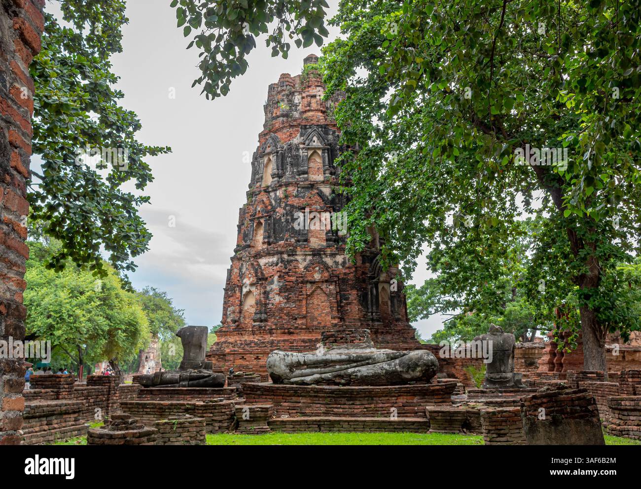 Red brick and stone temple ruin building pagoda complex and buddhist ...