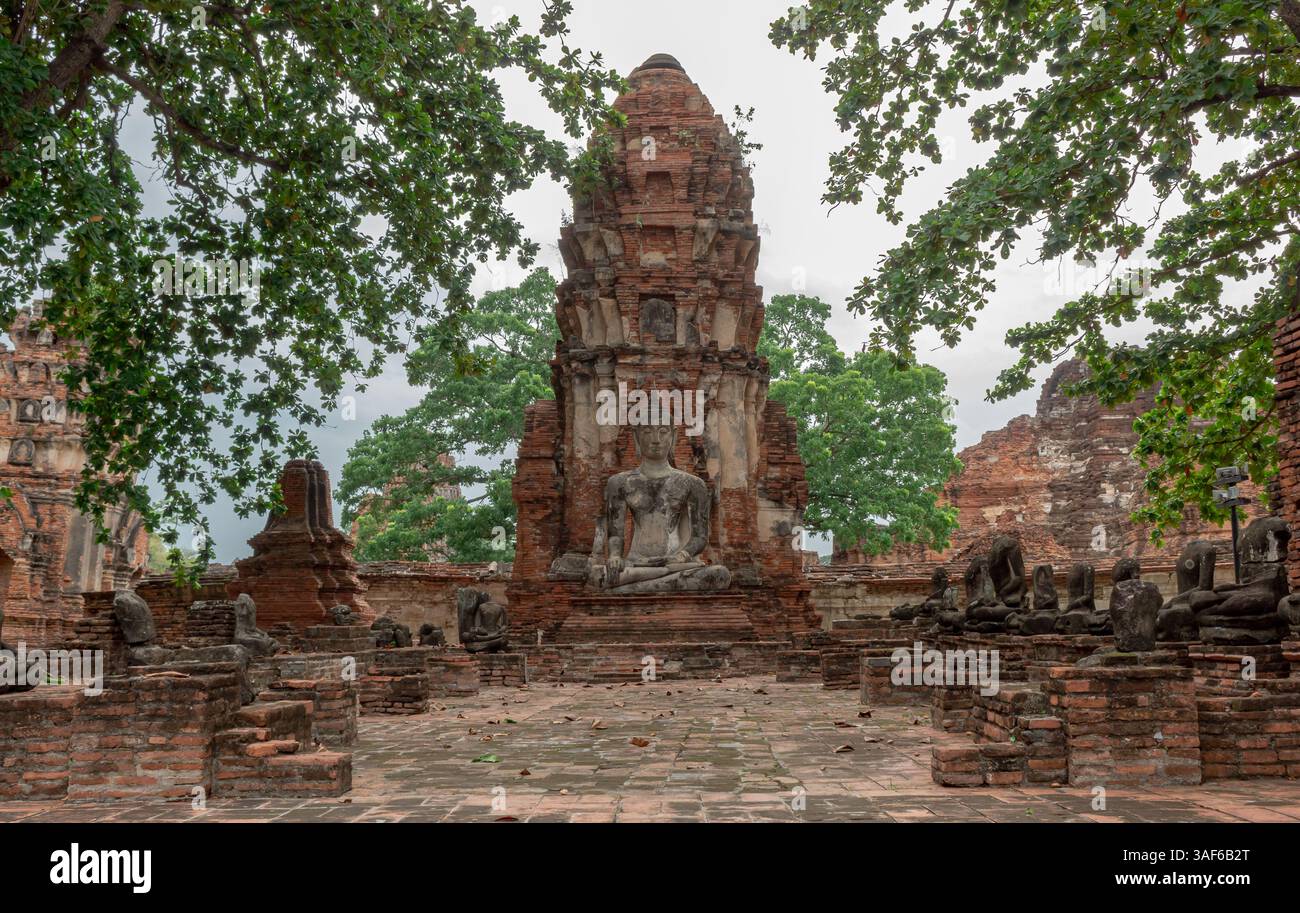 Red brick and stone temple ruin building pagoda complex and buddhist ...