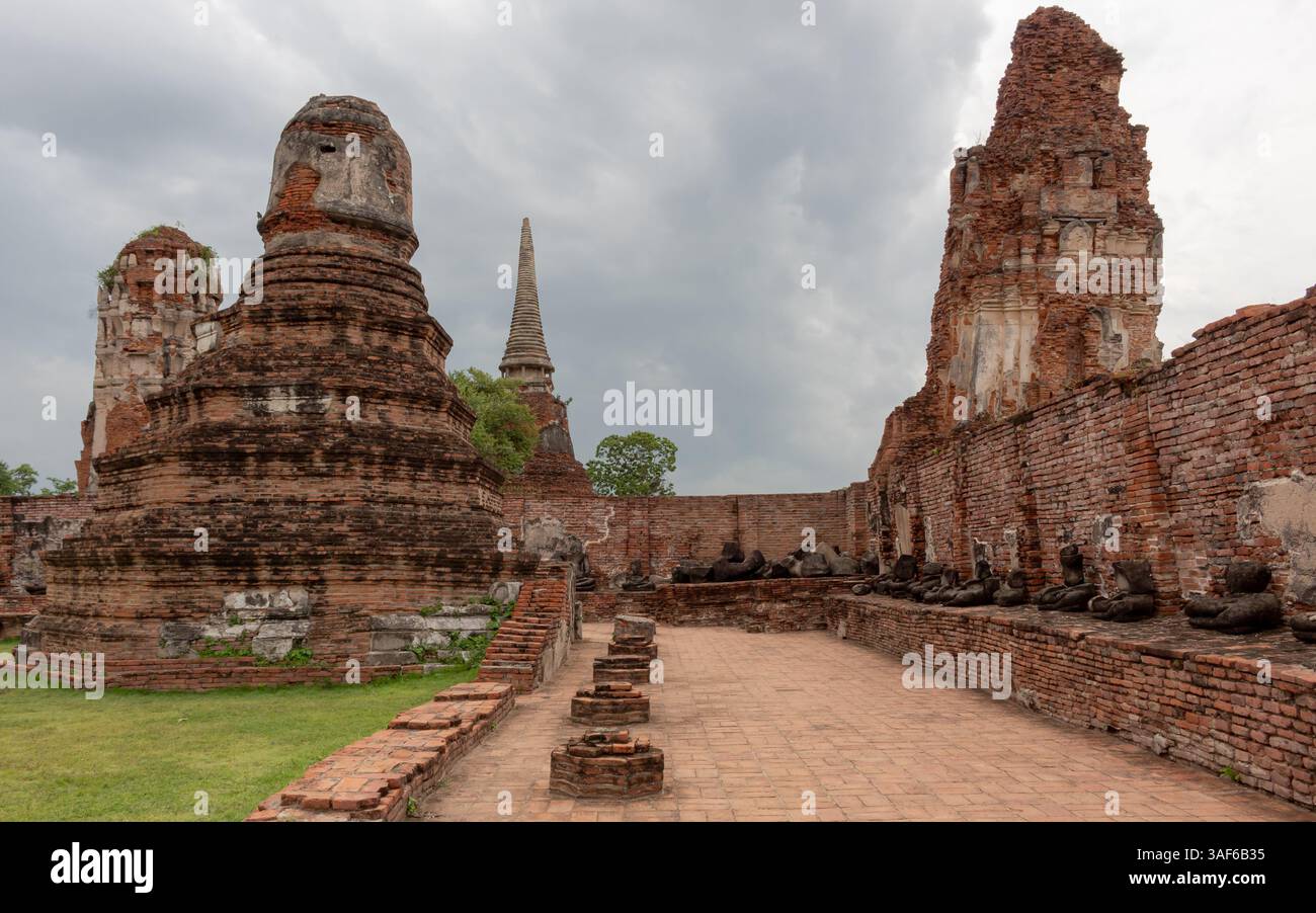 Red brick and stone temple pagoda ruin building complex structures of ...