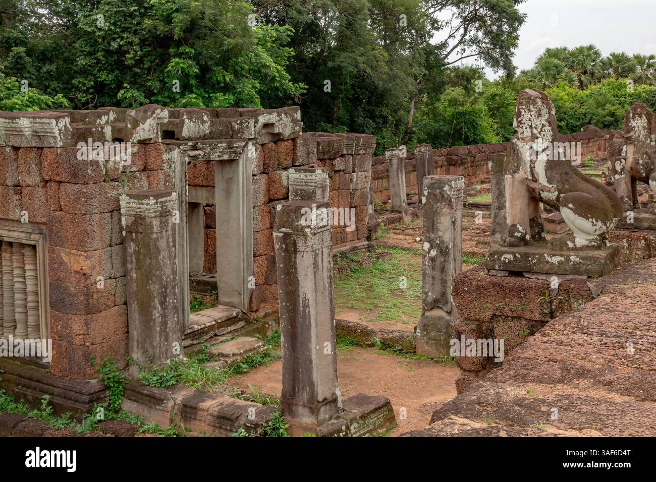 Stone red and brick temple ruin building complex structure Angkor Wat ...