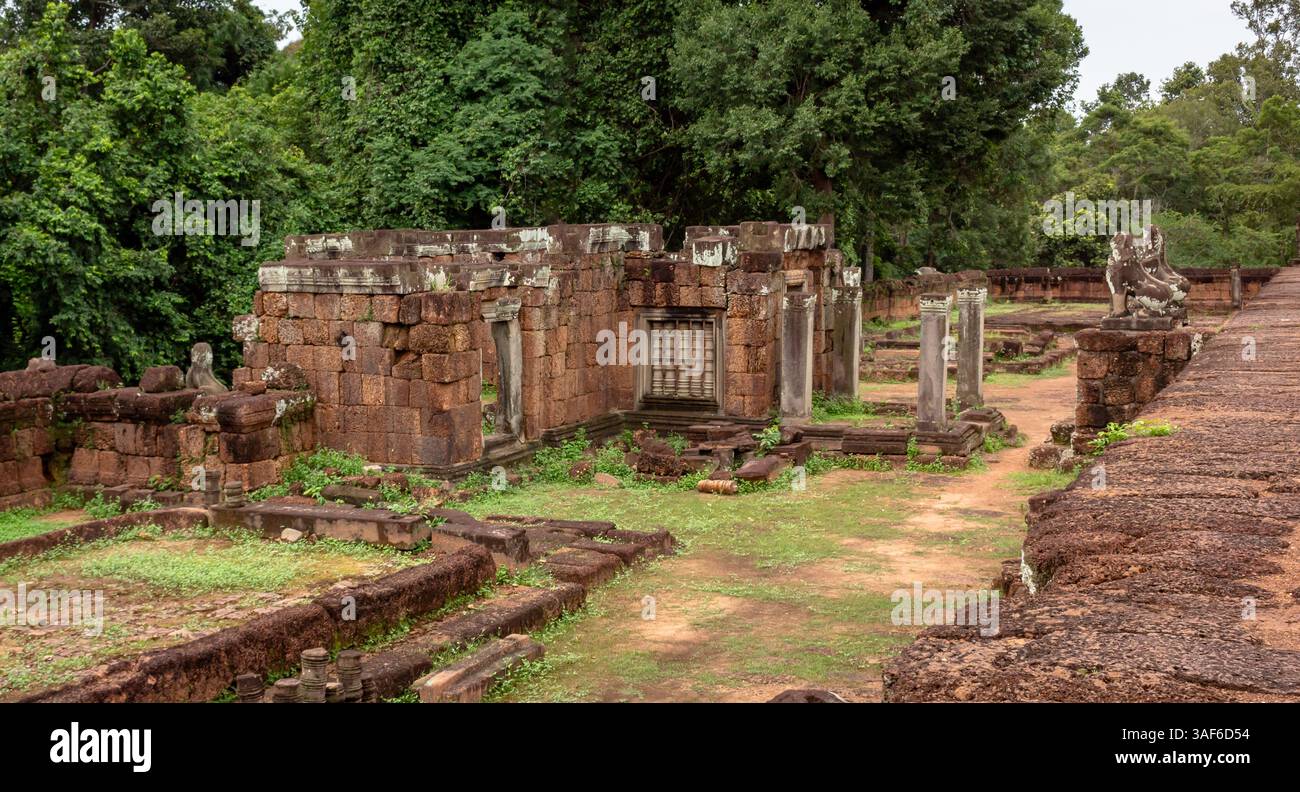 Stone red and brick temple ruin building complex structure Angkor Wat ...