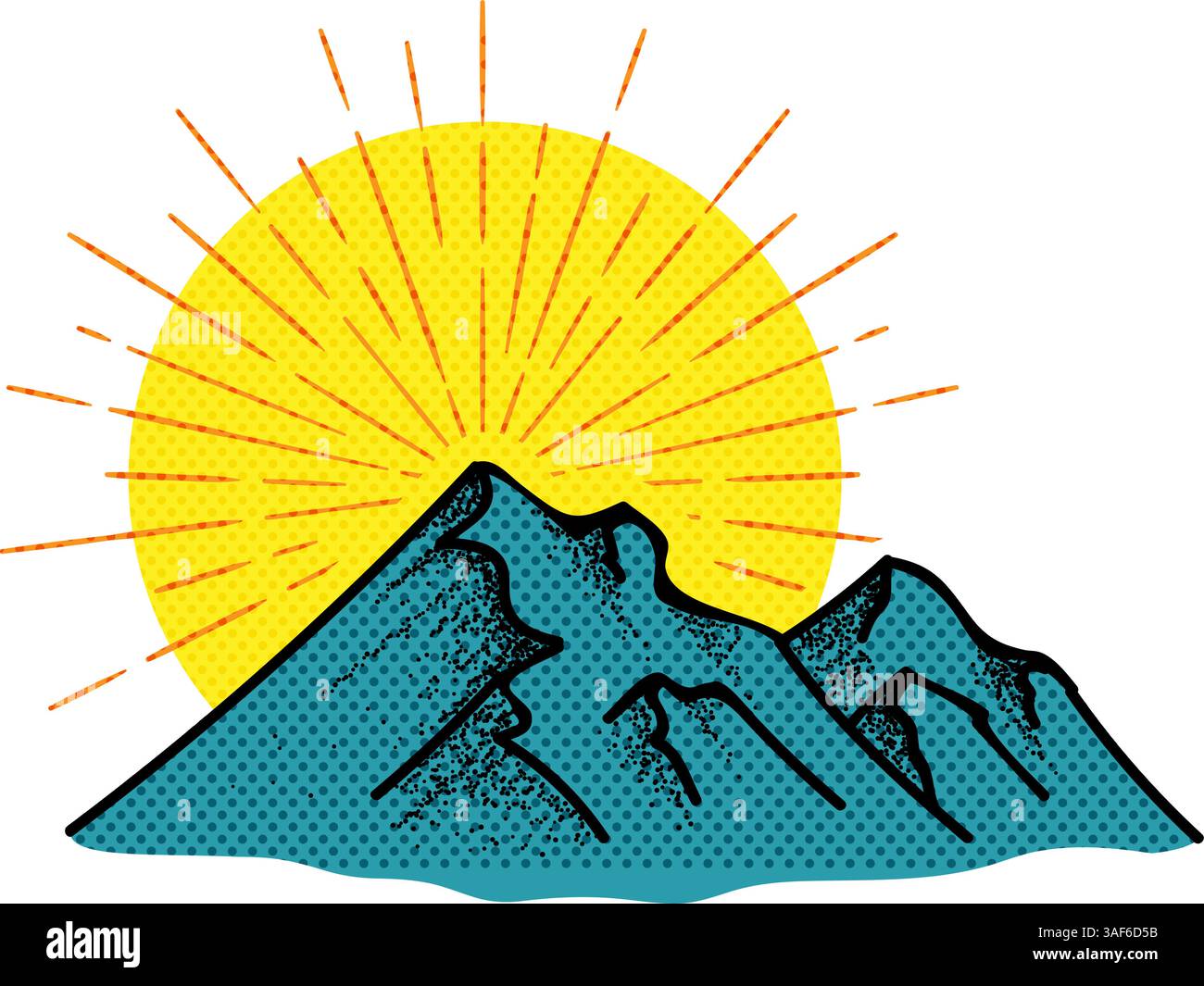 Hand drawn mountains halftone color vector illustration Stock Vector ...