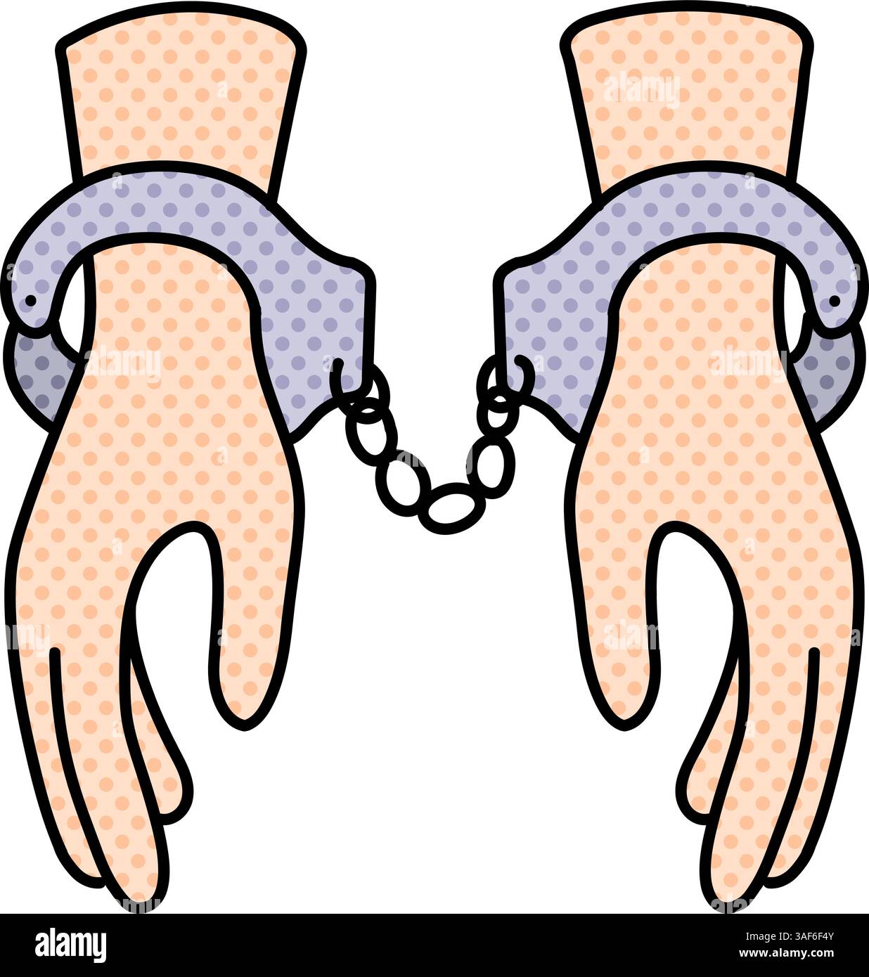 hand cuffed hand s halftone hand drawn color vector illustration Stock ...