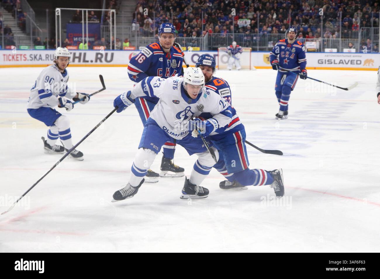 Saint Petersburg, Russia. 06th Apr, 2025. Pavel Dedunov (52), Sergei Plotnikov (16) of SKA ...