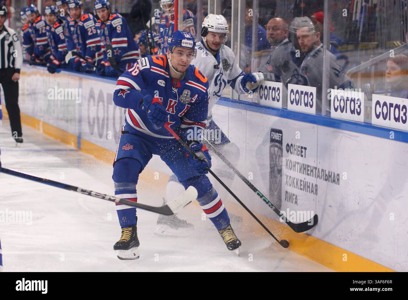 Sergei Plotnikov (16) of SKA Hockey Club seen in action during the Hockey match, Kontinental ...