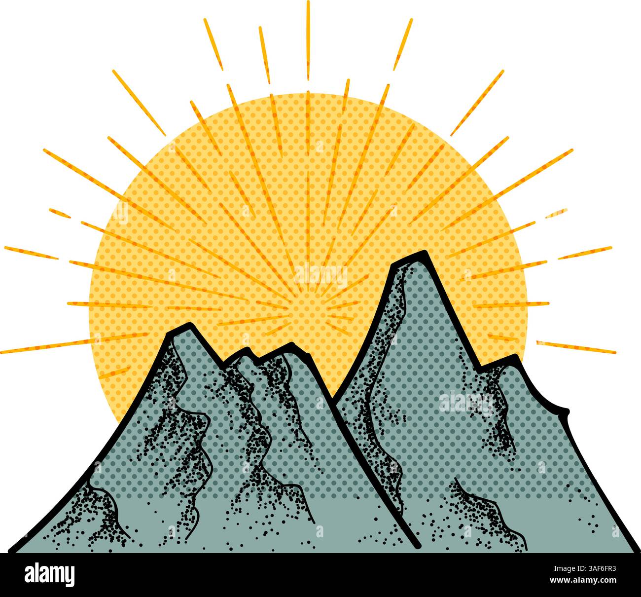 Hand drawn mountains halftone color vector illustration Stock Vector ...