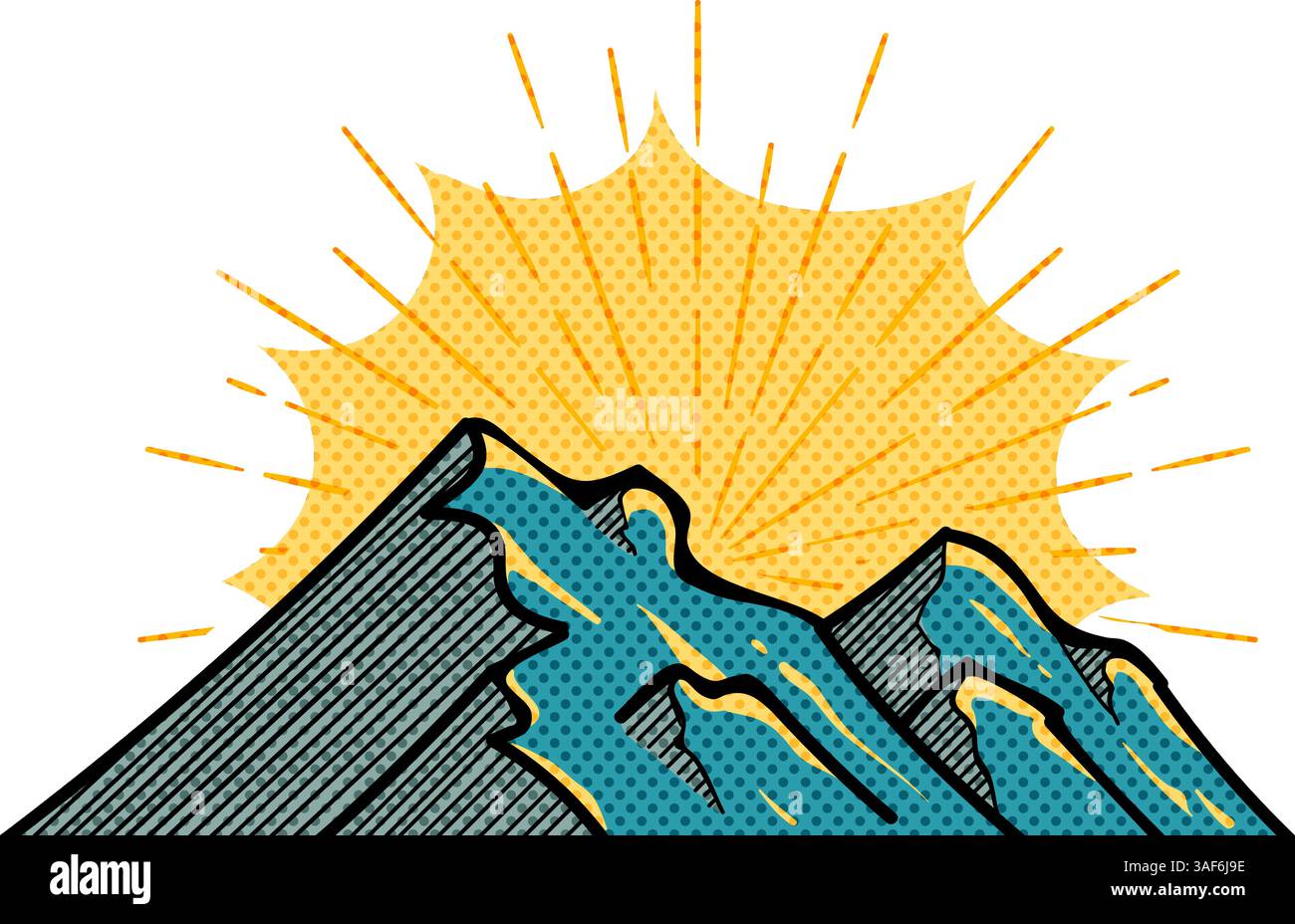 Hand drawn mountains halftone color vector illustration Stock Vector ...