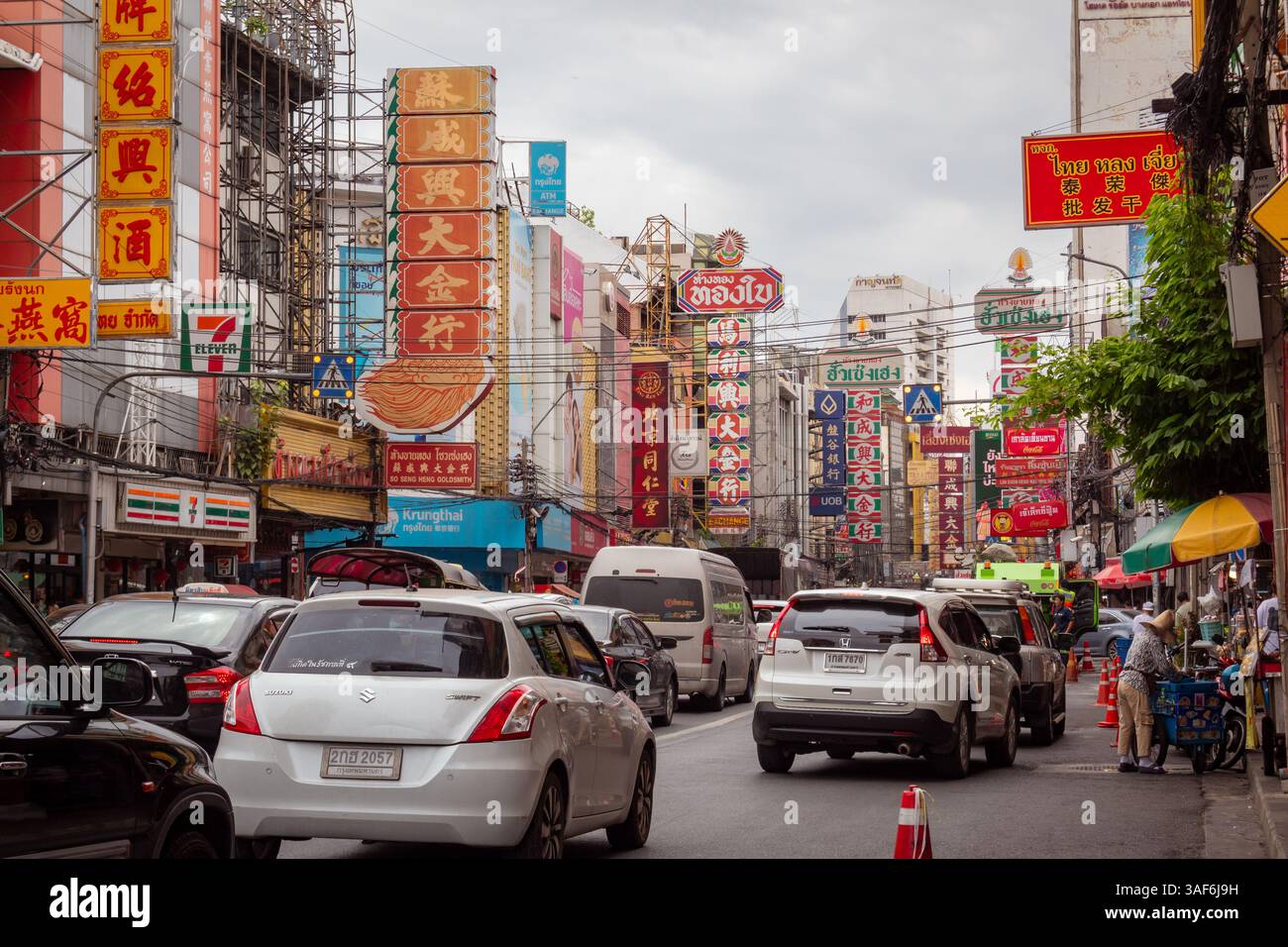 Colorful advertisement city signs located in Chinatown in Bangkok ...