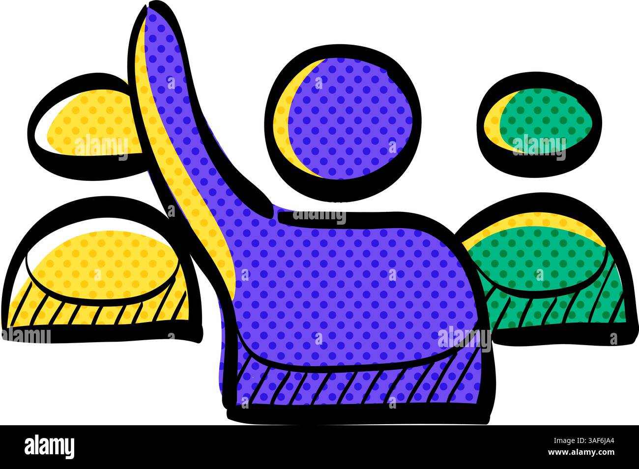 People raise hand halftone icon hand drawn color vector illustration ...