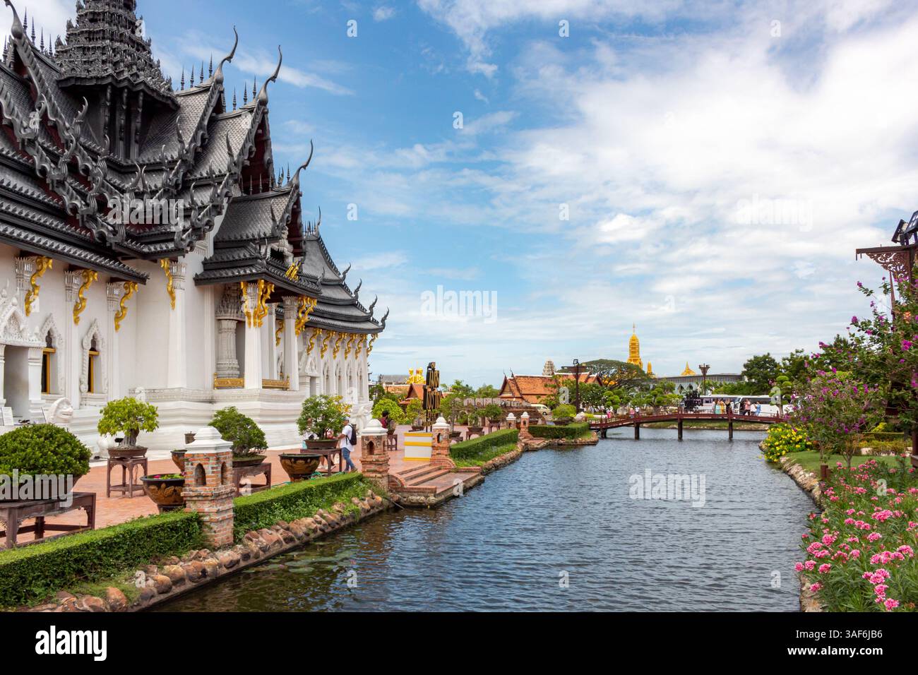 Detailed gold and white architecture of the Sanphet Prasat Throne Hall ...