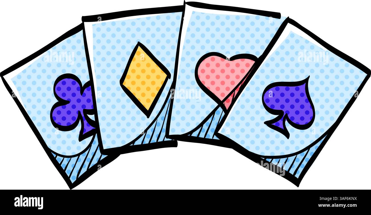 Playing cards halftone icon hand drawn color vector illustration Stock ...