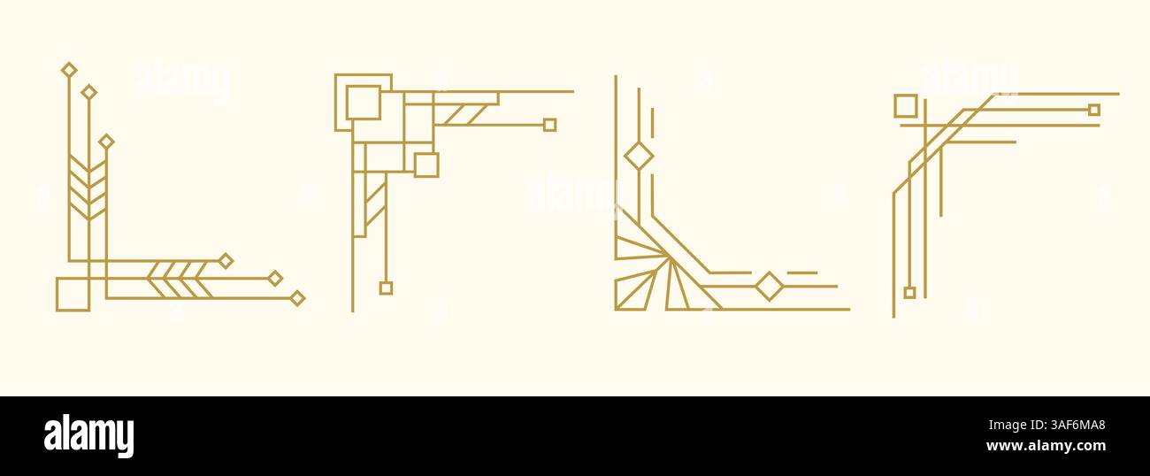 Art Deco Line Gold Corners Frames Borders Set Stock Vector Image & Art ...
