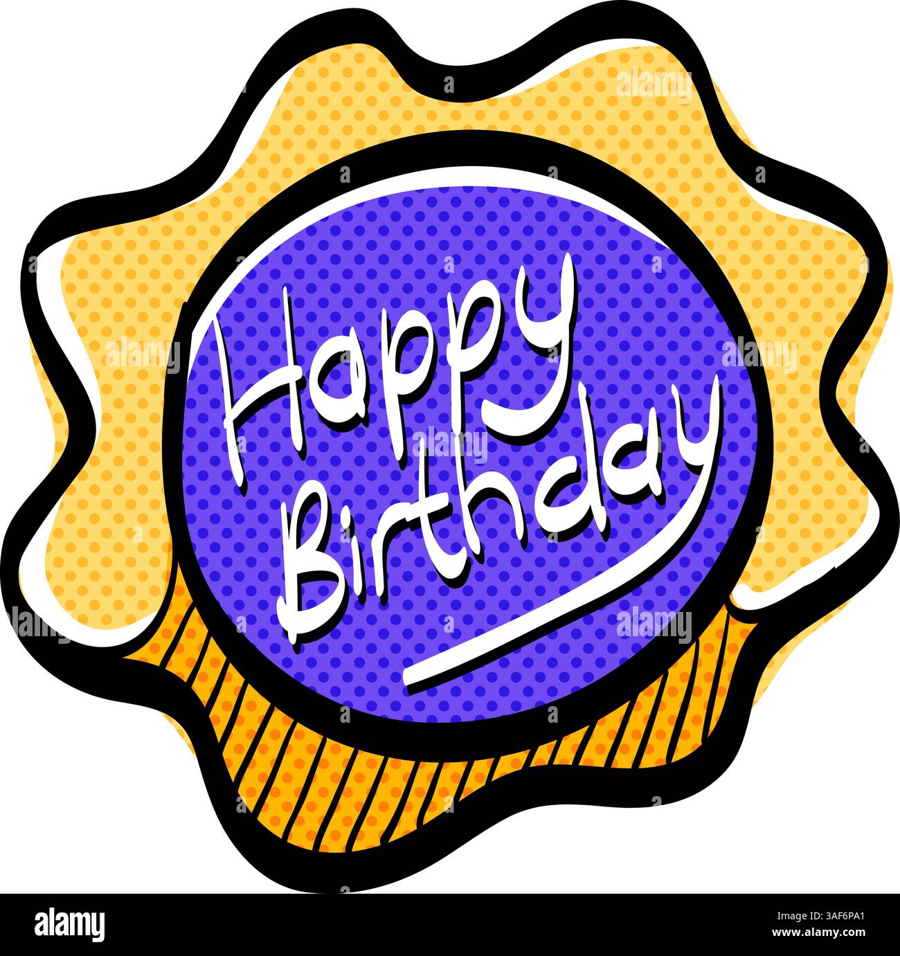 Birthday cake text halftone icon hand drawn color vector illustration ...
