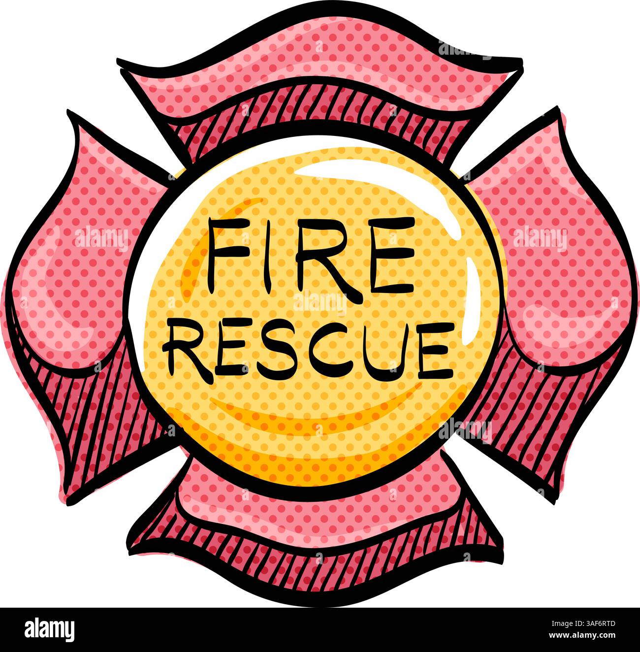 Firefighter emblem halftone icon hand drawn color vector illustration ...