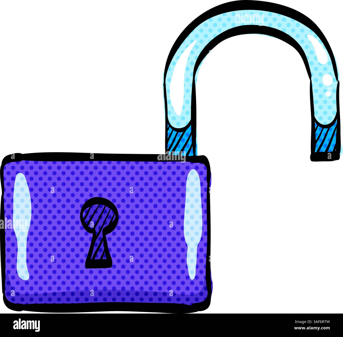 Padlock unlocked halftone icon hand drawn color vector illustration ...