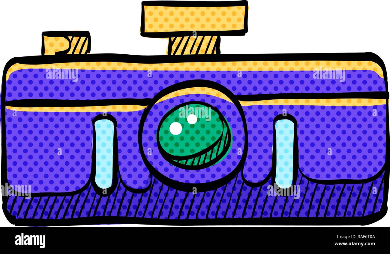 Panorama camera halftone icon hand drawn color vector illustration ...