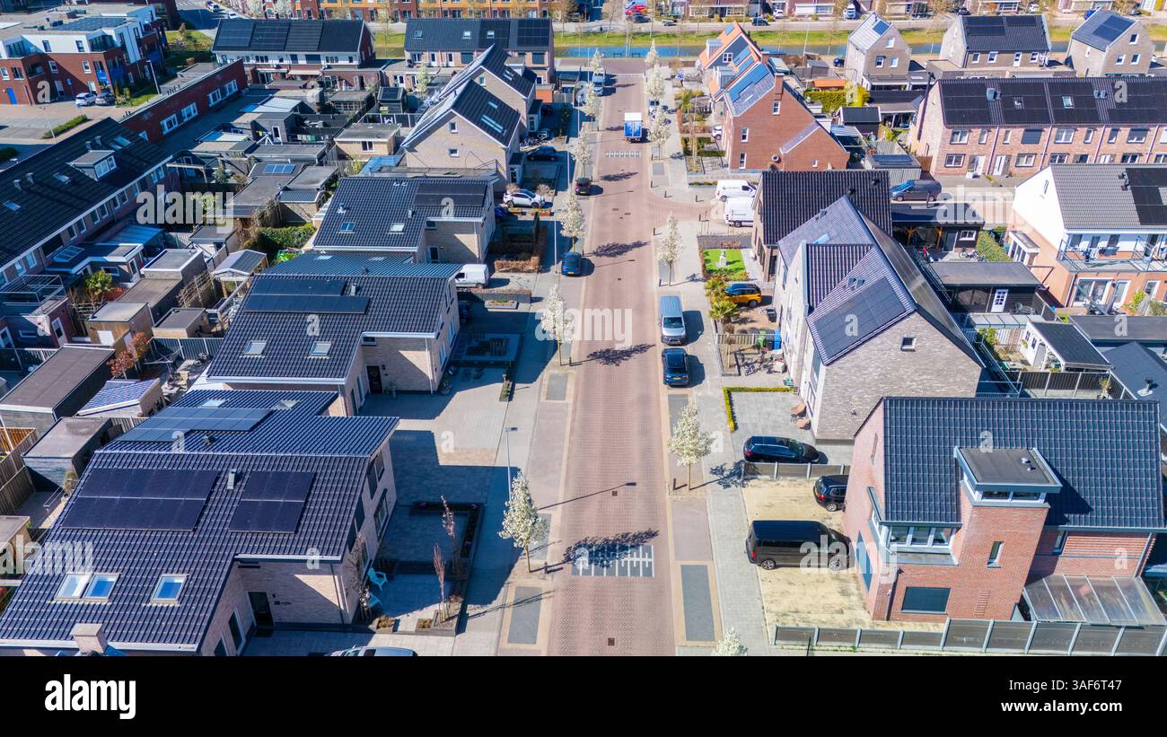 Explore a vibrant Dutch suburban area featuring modern family houses ...