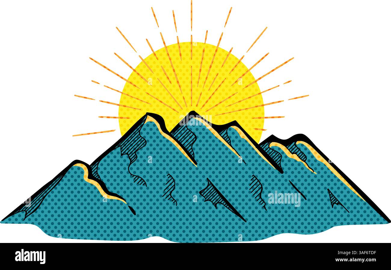 Hand drawn mountains halftone color vector illustration Stock Vector ...