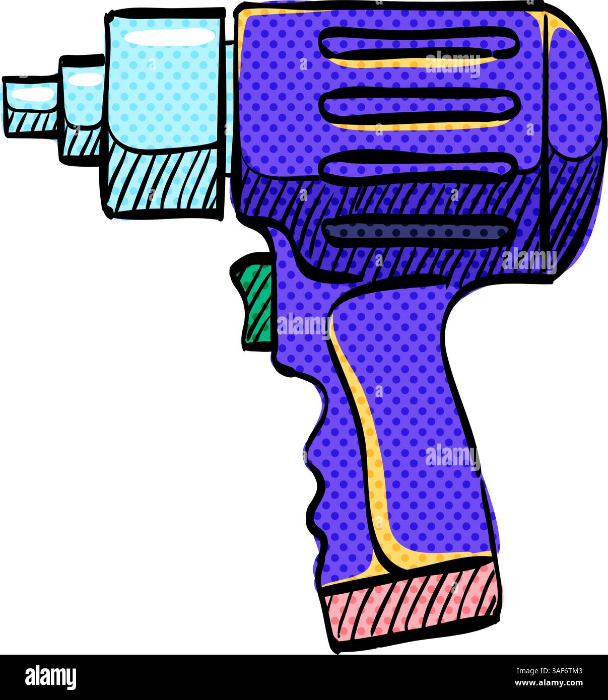 Electric screwdriver halftone icon hand drawn color vector illustration ...