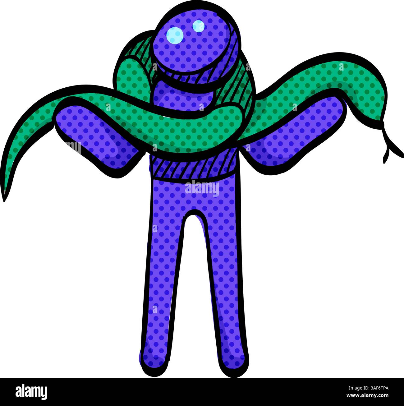 Man holding snake halftone icon hand drawn color vector illustration ...