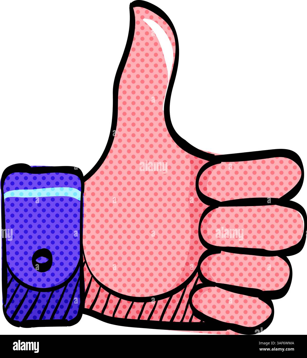 Thumb up hand halftone icon hand drawn color vector illustration Stock ...