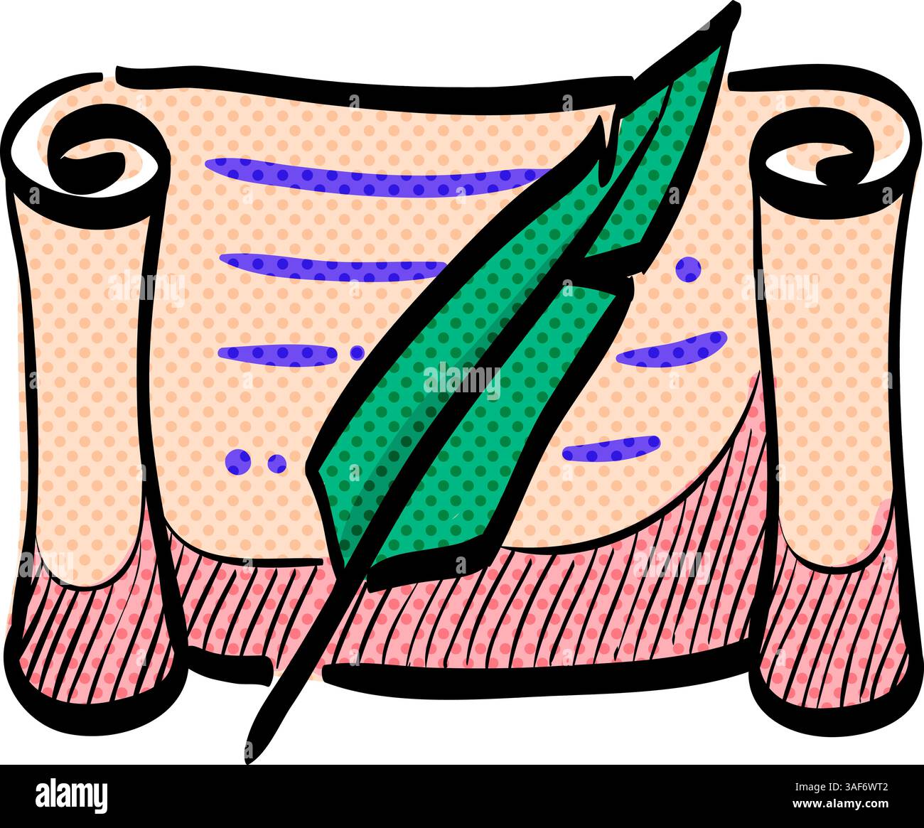 Letter quill pen halftone icon hand drawn color vector illustration ...