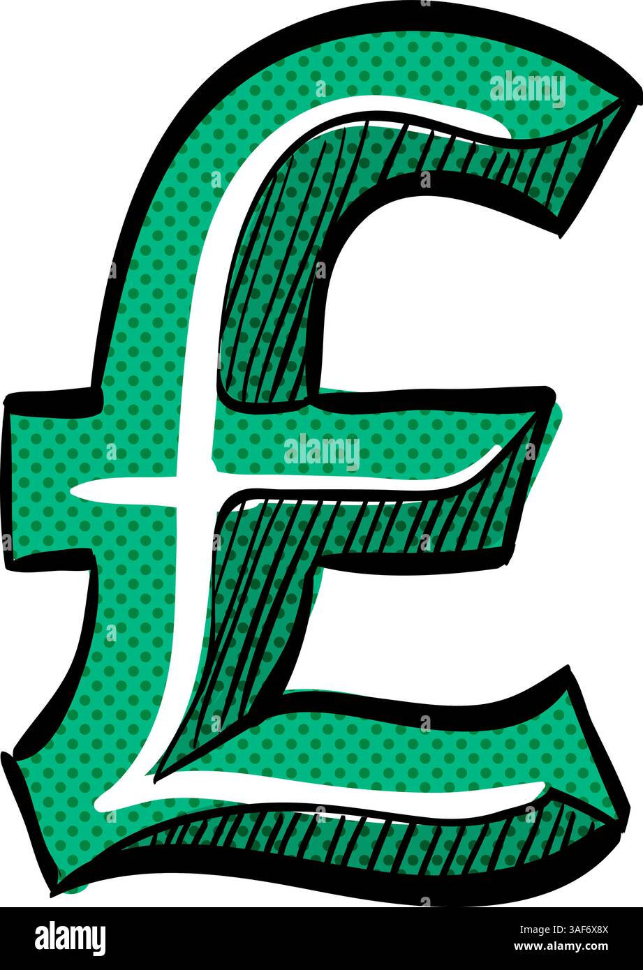 Pound sterling symbol halftone icon hand drawn color vector ...