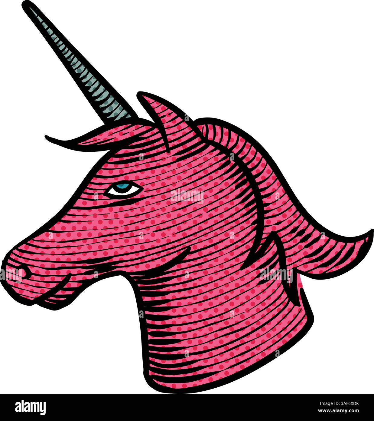 Hand drawn unicorn animal halftone color vector illustration Stock ...